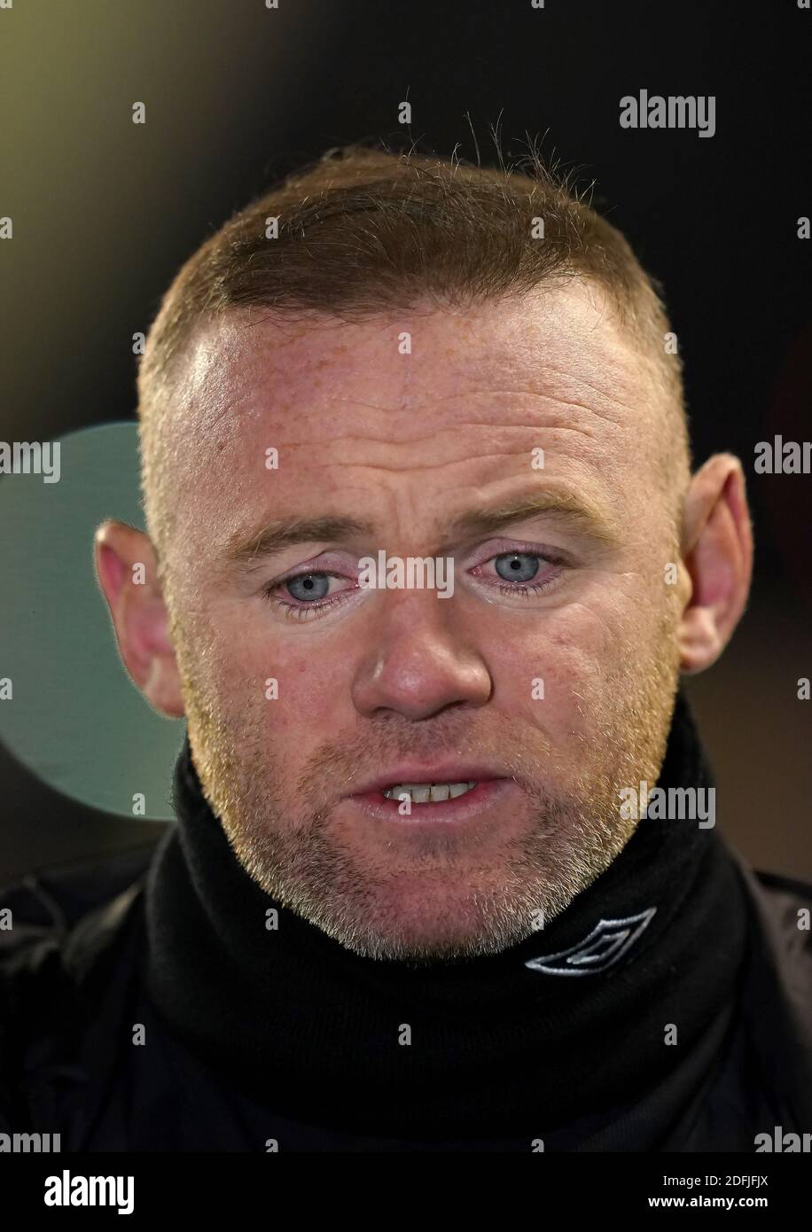 Derby County interim manager Wayne Rooney speaks to the media after the ...