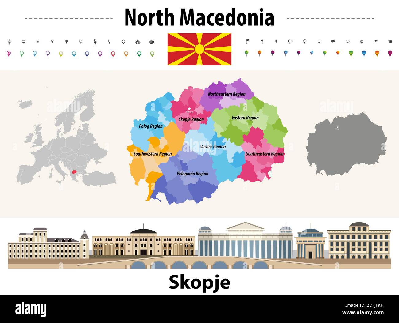 North Macedonia administrative divisions map. Flag of North Macedonia ...