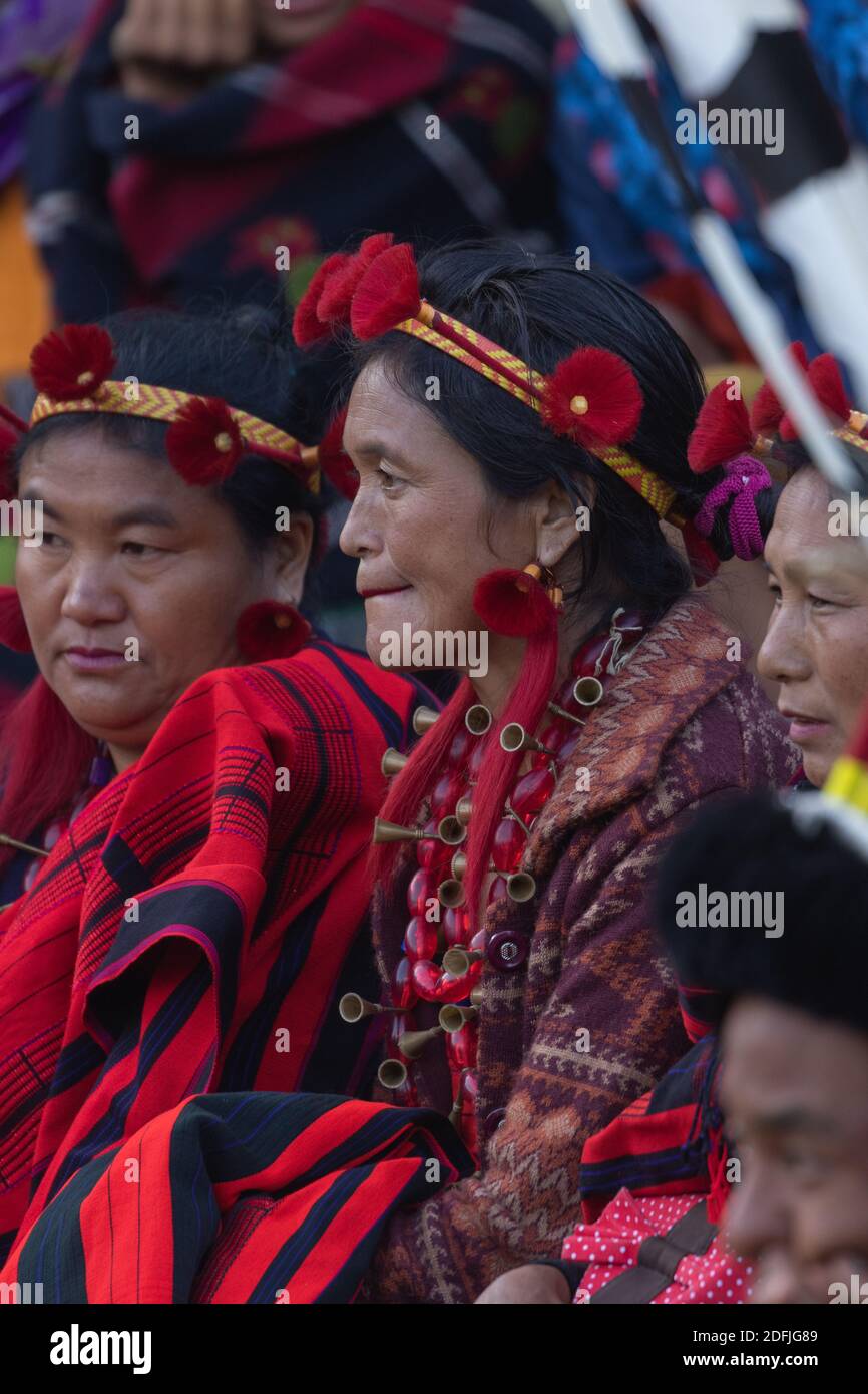 Portrait of a beautiful tribal Naga women dressed in tribal attire at ...