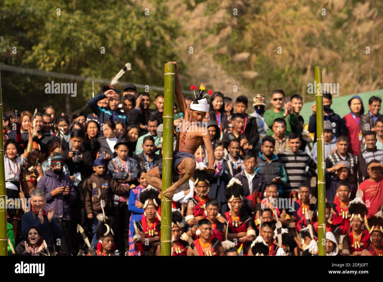 Winner of bamboo pole climbing competition during Hornbill festival in ...