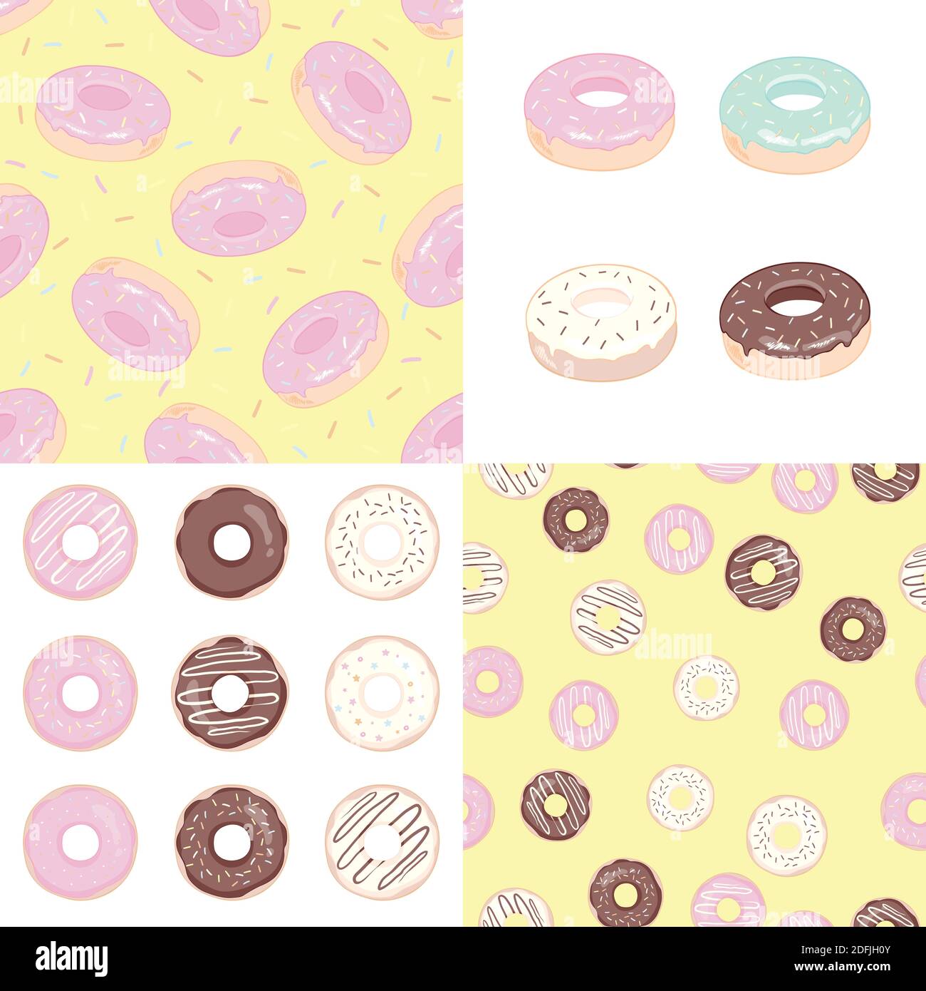 Donut set with sprinkles isolated on white background. Doughnut ui ...