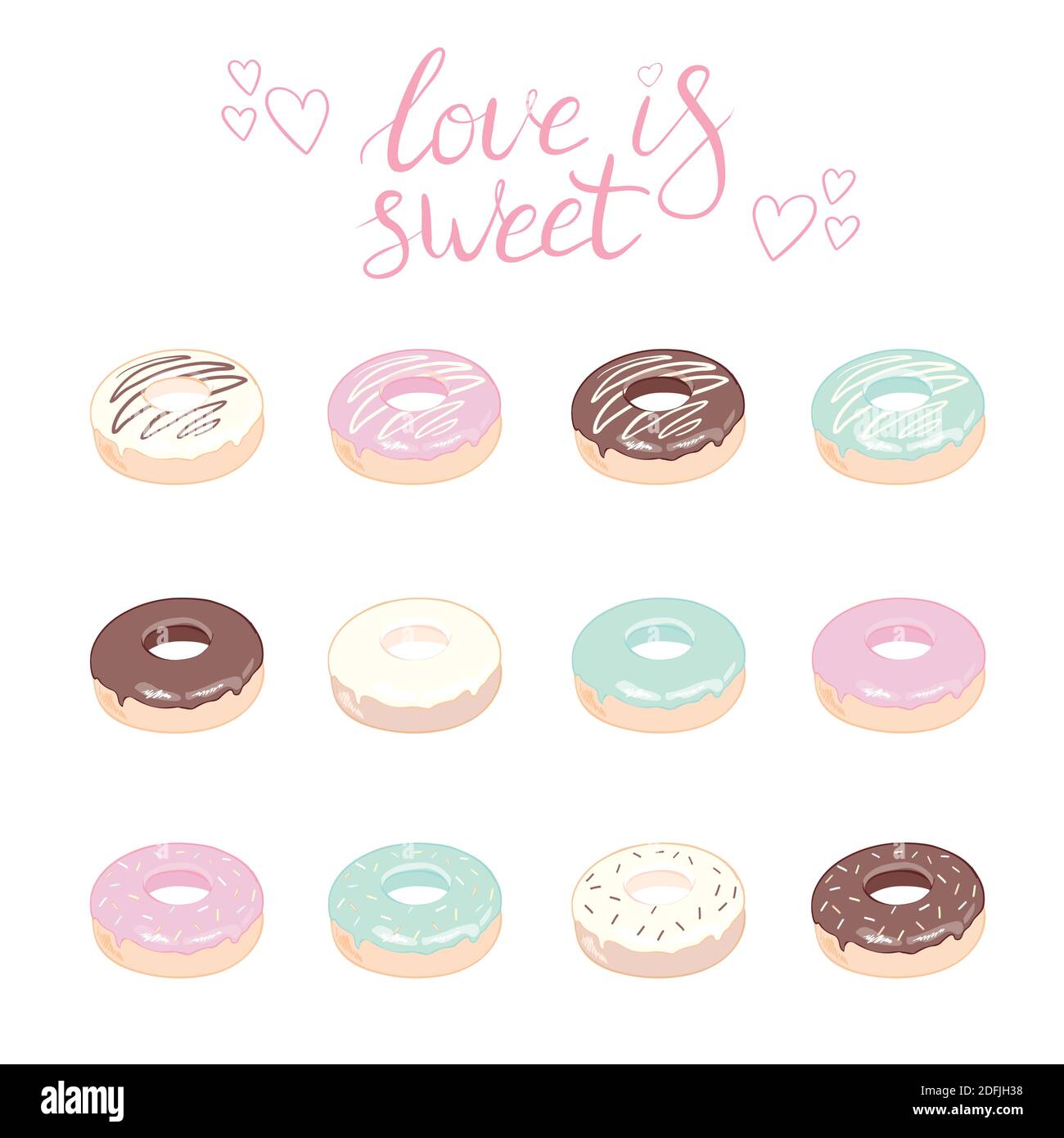 Donut set with sprinkles isolated on white background. Doughnut ui ...