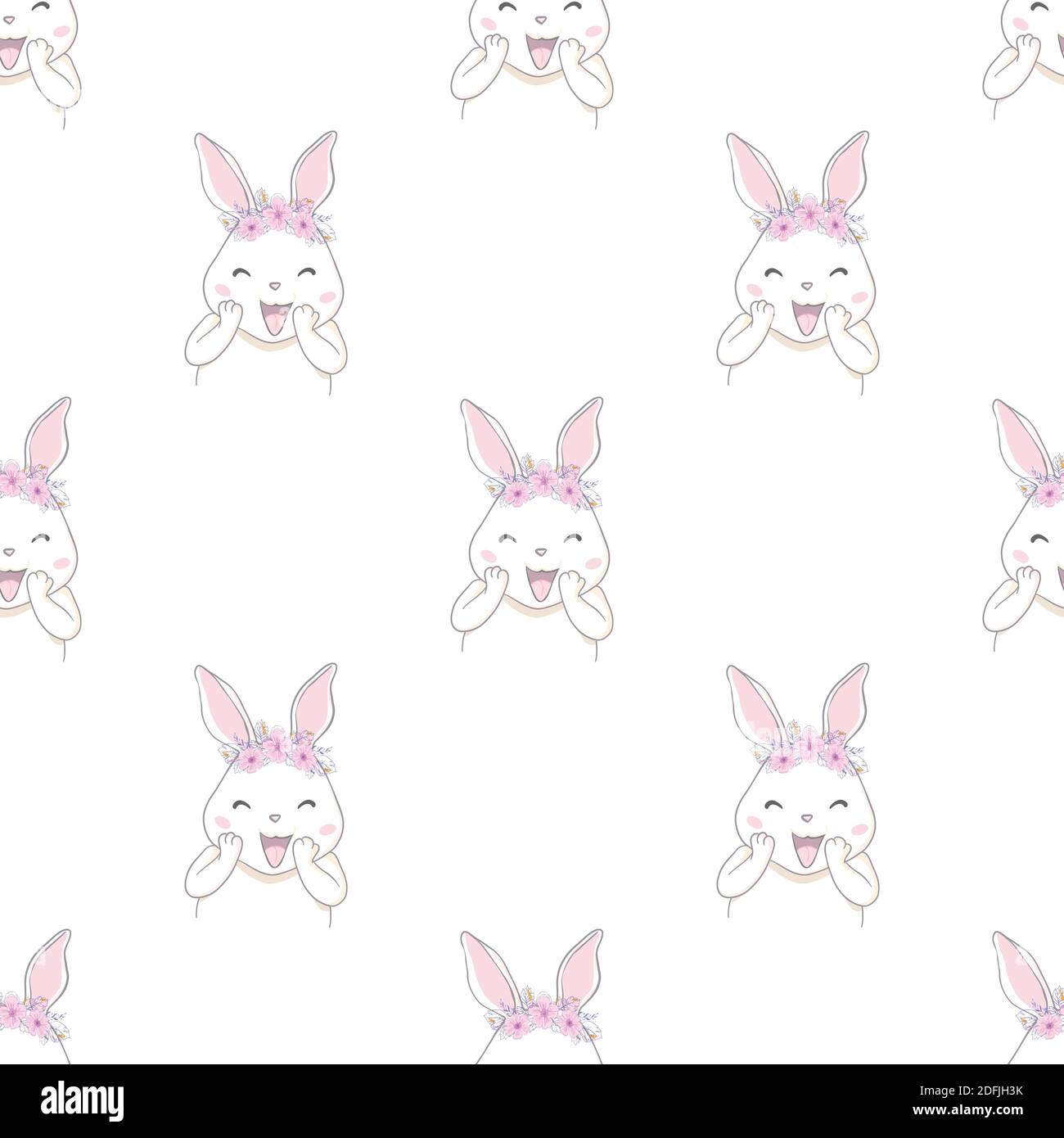 Cute Rabbit with bow sketch vector illustration pattern seamless, hand ...