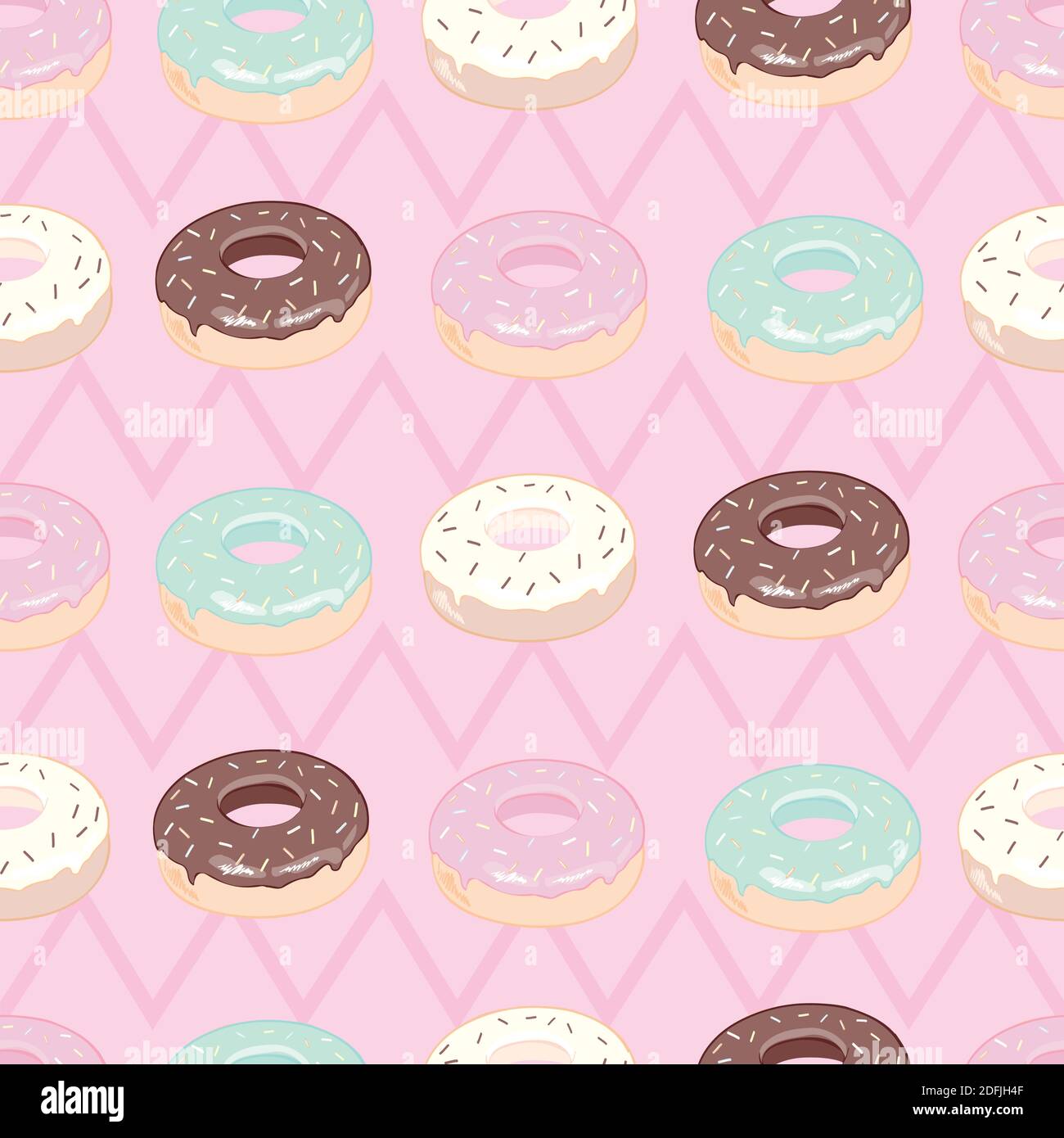Hand drawn donut seamless pattern. Pastry illustration. Vector bakery ...