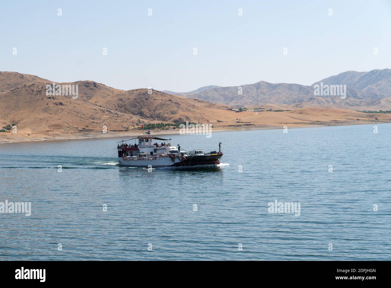 Pertek, Tunceli, Turkey-September 18 2020: Pertek ferry in Keban dam ...