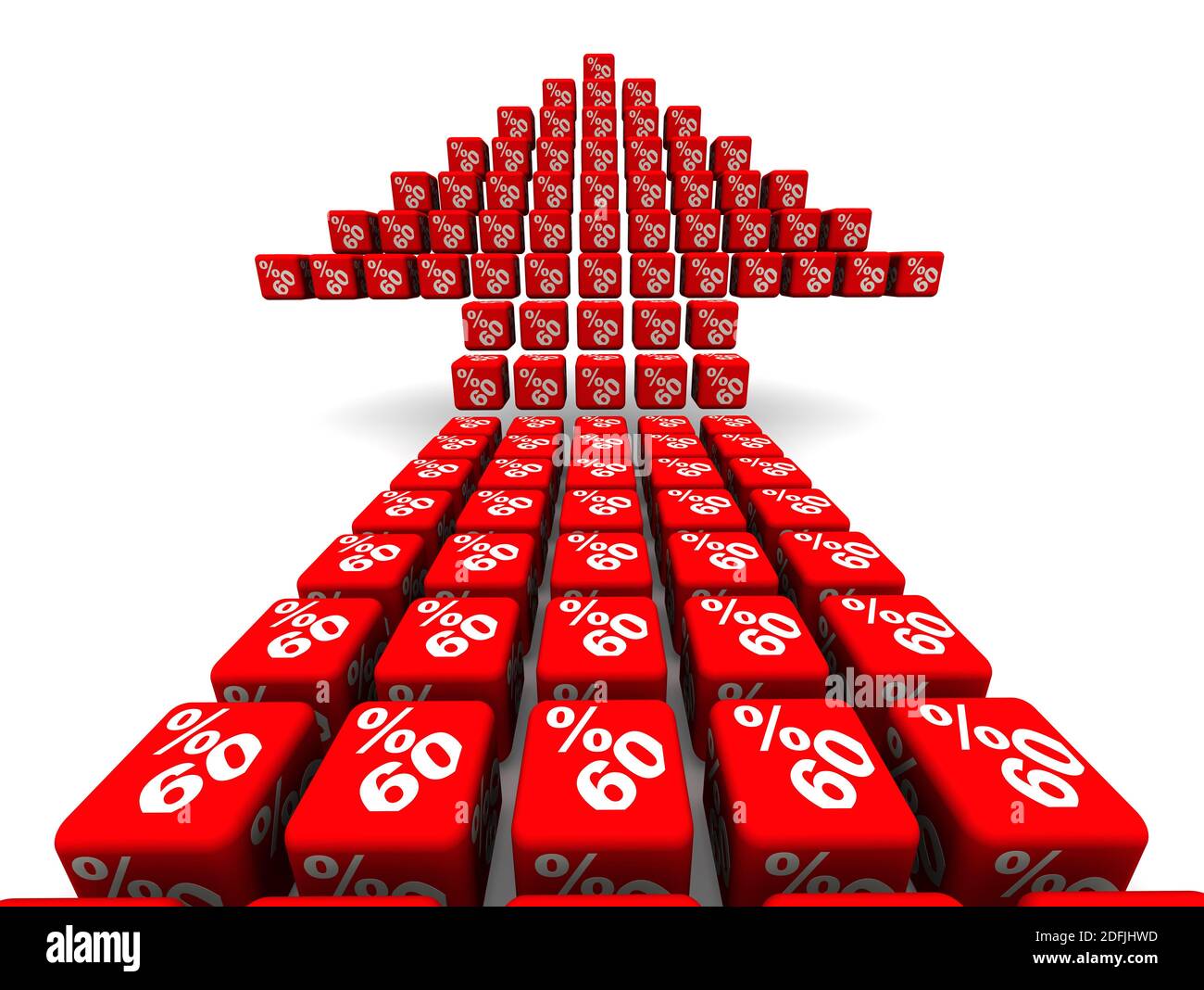 Sixty percent growth. Arrow symbol made from cubes. Red arrow made from ...