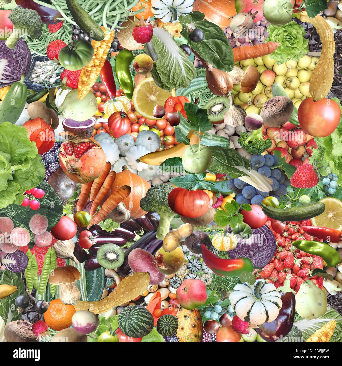 Colorful Garden Organic Fruits and Vegetables Background - Collage ...