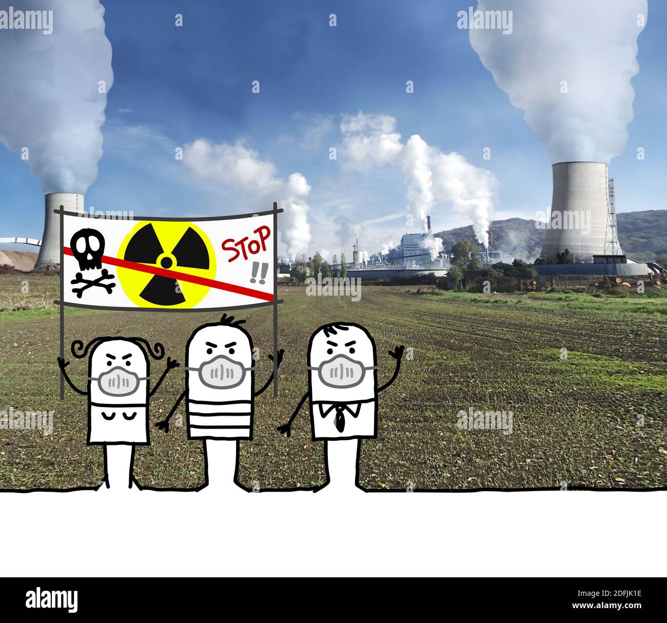 Hand drawn Cartoon Protesting People against Nuclear Power Stations ...