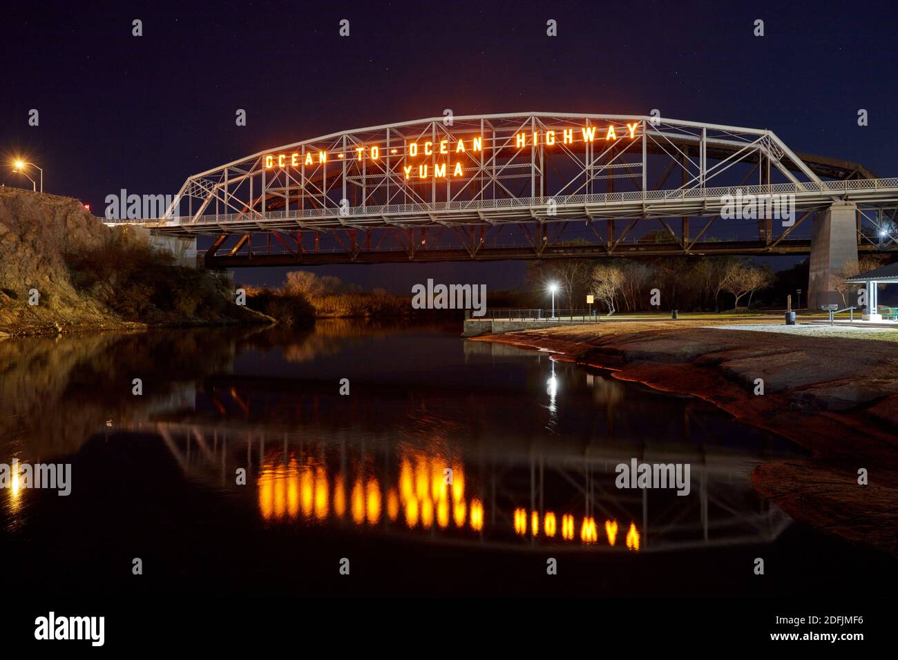 Ocean-to-ocean highway bridge lit up at night, Yuma, Arizona Stock ...