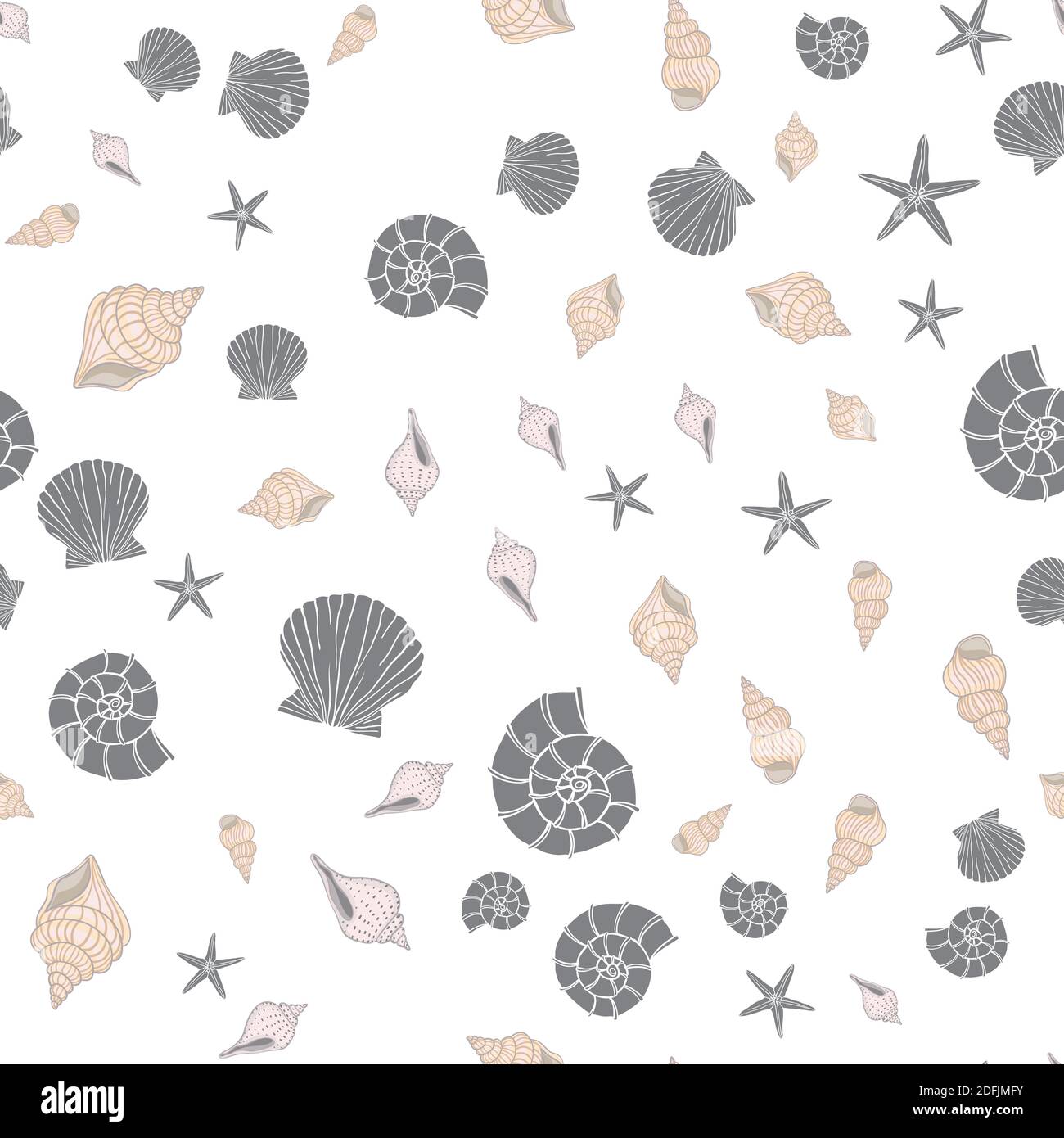 Hand drawn sea illustration. Set of seamless pattern with shells ...
