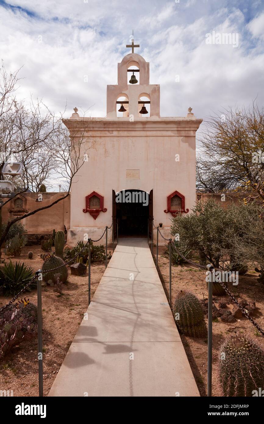 Bell tower at San Xavier Del Bac mission, Tucson, Arizona Stock Photo ...