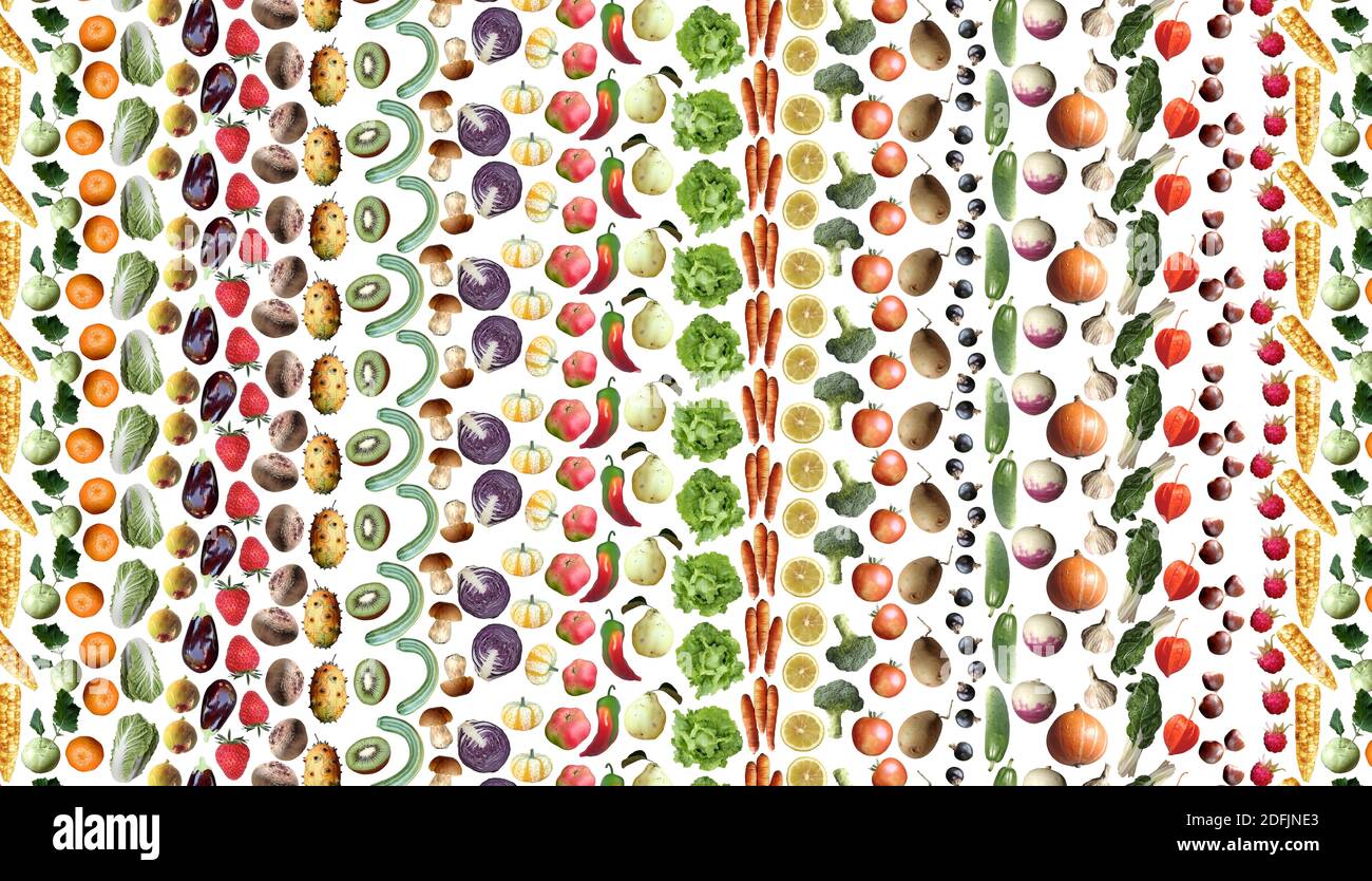 Colorful Organic Fruits and Vegetables Pattern - Collage Stock Photo ...