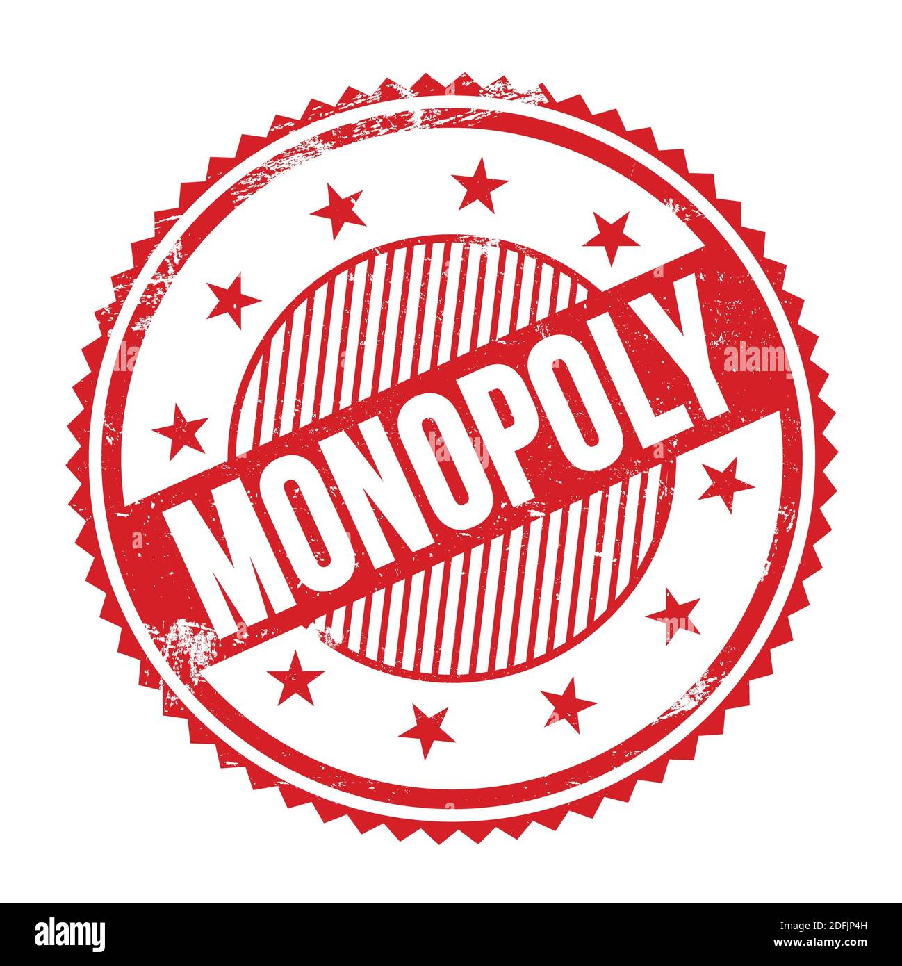 MONOPOLY text written on red grungy zig zag borders round stamp Stock ...