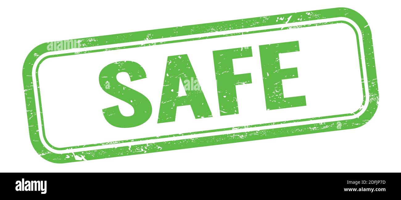 SAFE text on green grungy vintage rectangle stamp Stock Photo - Alamy