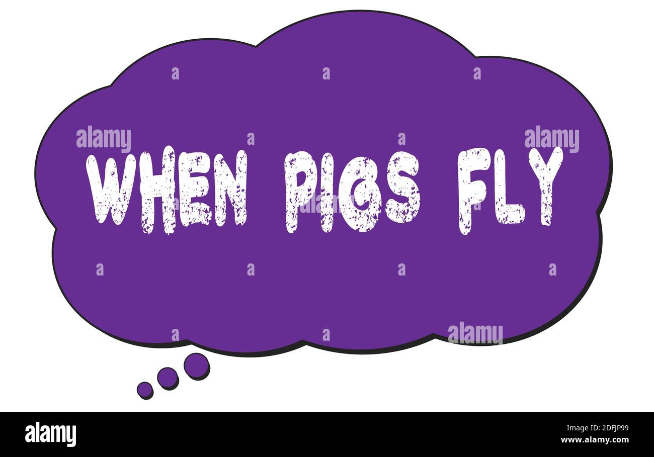 WHEN PIGS FLY text written on a violet thought cloud bubble Stock Photo ...