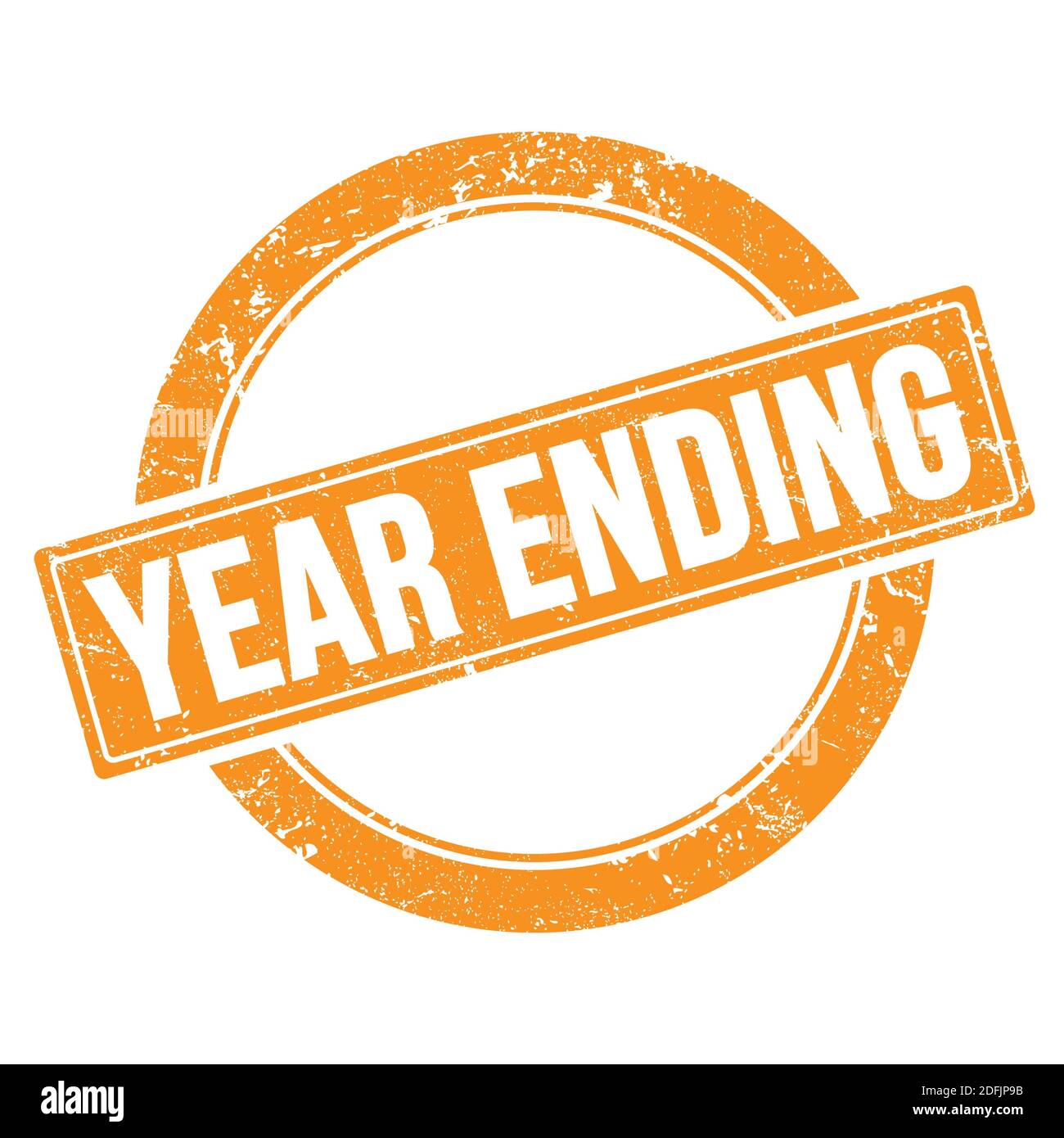 YEAR ENDING text on orange grungy round vintage stamp Stock Photo - Alamy