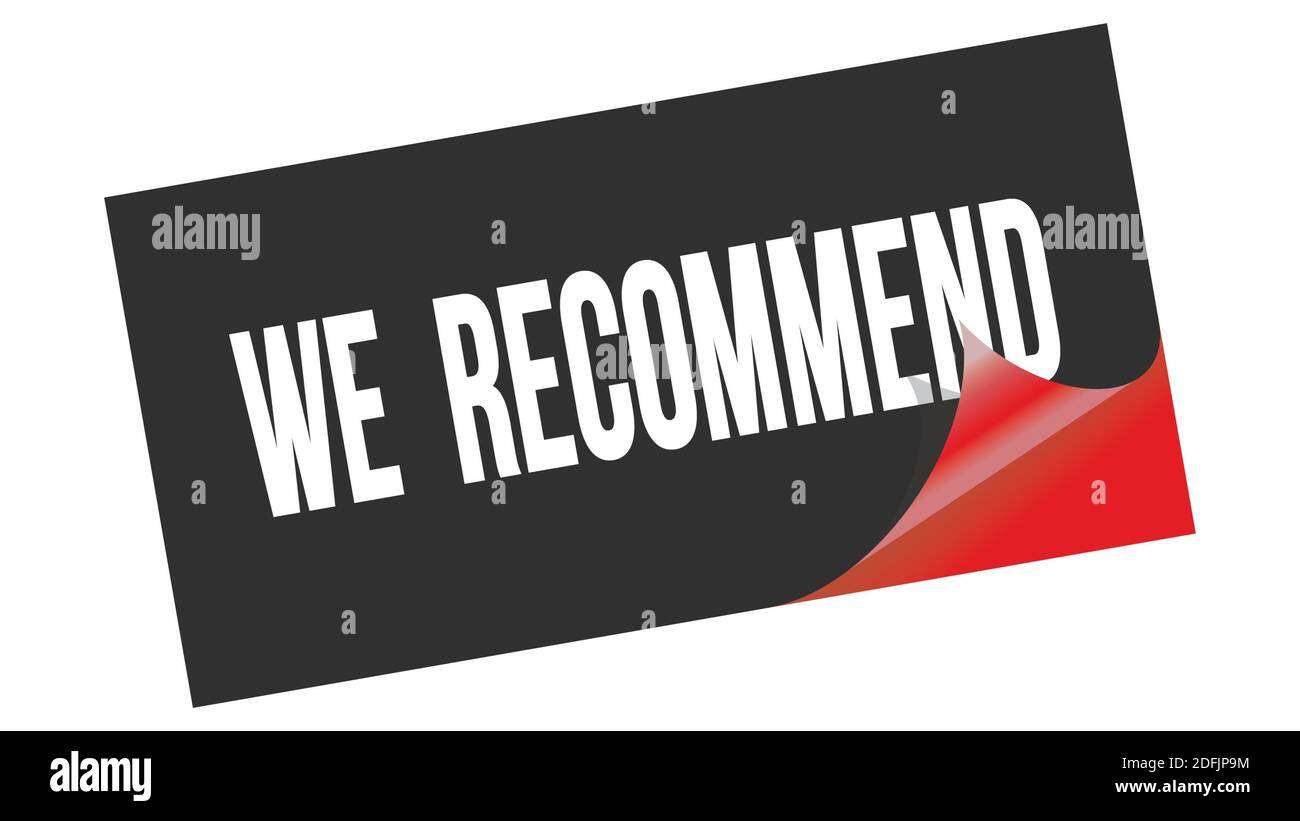 WE RECOMMEND text written on black red sticker stamp Stock Photo - Alamy