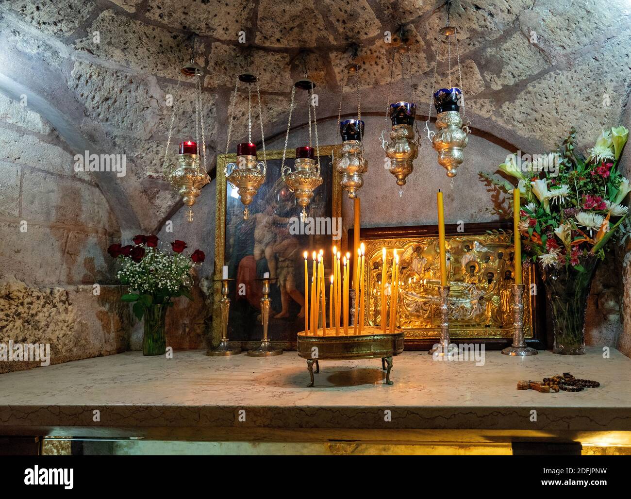 Jerusalem, Israel - October 14, 2017: Tomb of Mary holy place in Church ...