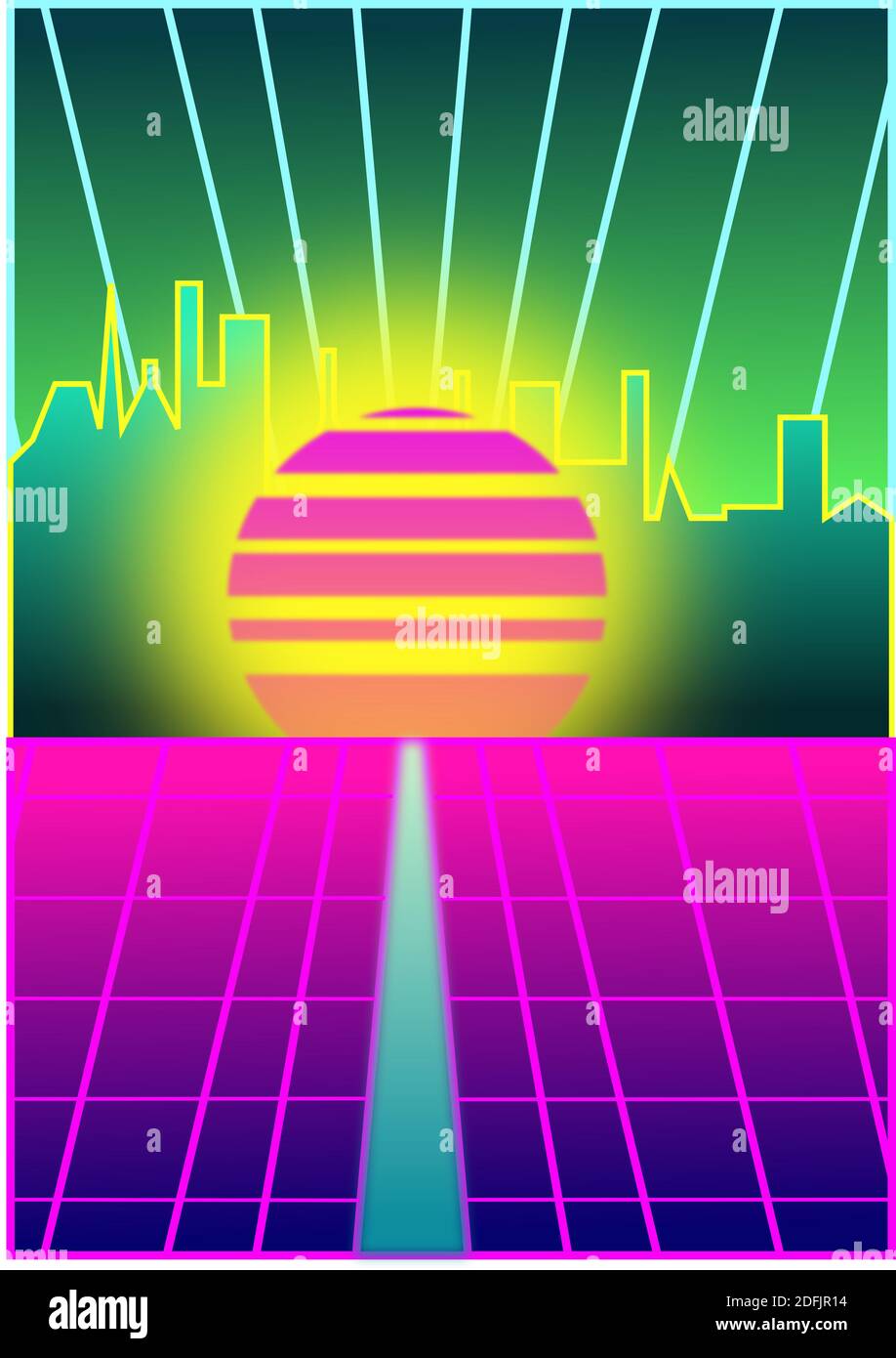 City skyline retro synthwave wallpaper Stock Photo - Alamy