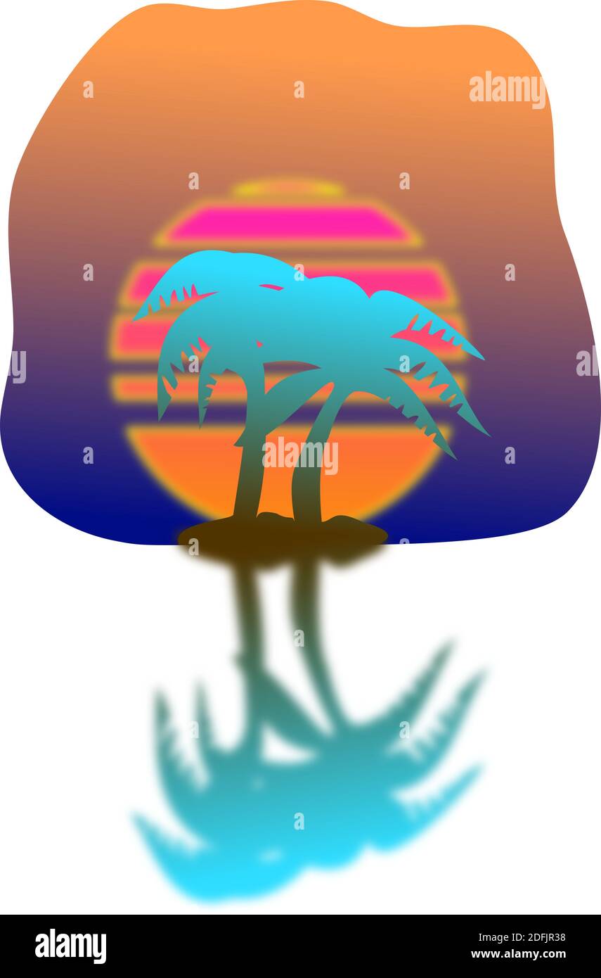 Tropical sunset synthwave style icon Stock Photo - Alamy