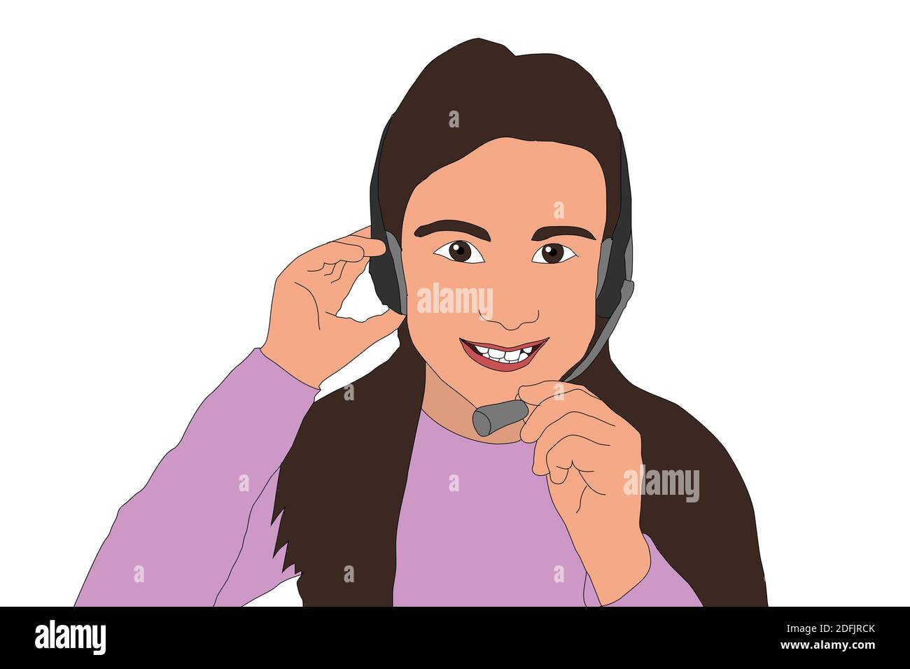 illustration of a cartoon little girl wearing headphones learning with ...