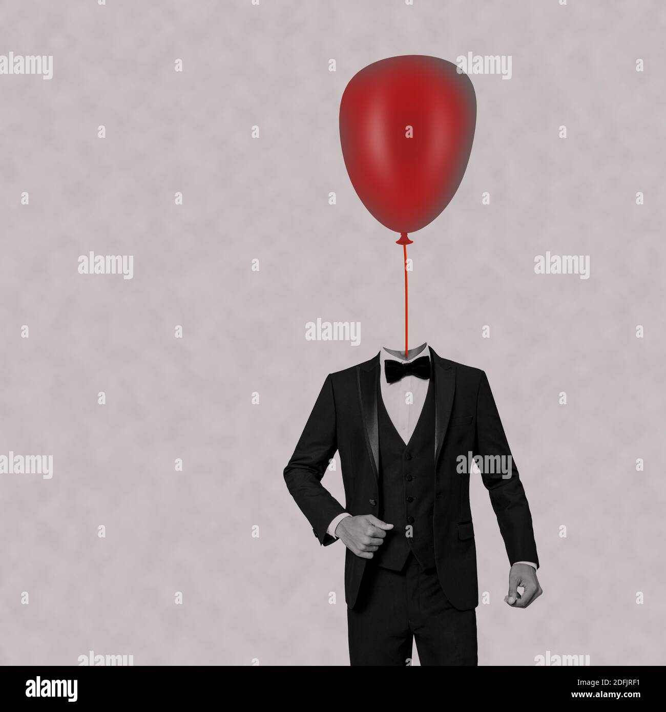 Businessman with red balloon, man suit with a red balloon. Hanged ball ...