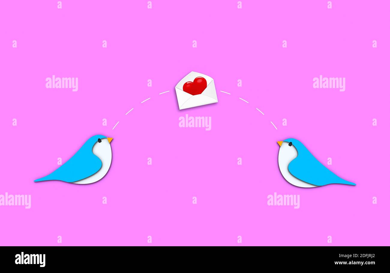 Birds in love, blue birds on the pink background Stock Photo - Alamy