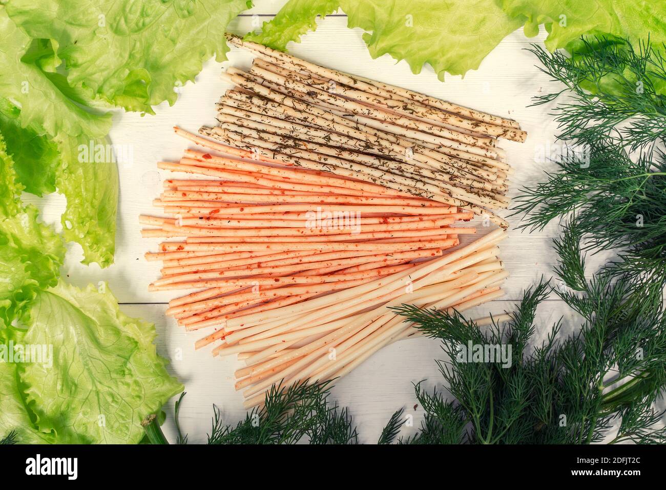 set of chechil cheese and green vegetables Stock Photo - Alamy