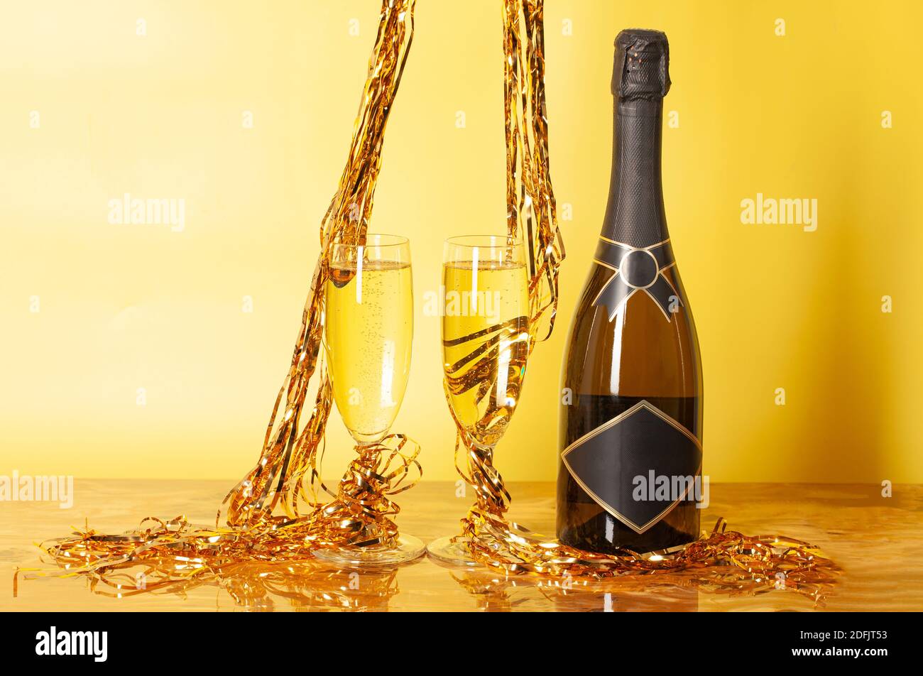 celebration theme with champagne bottle and glasses of champagne Stock ...