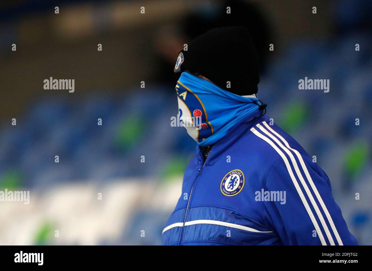 Chelsea fan in the stands prior to the Premier League match at Stamford ...