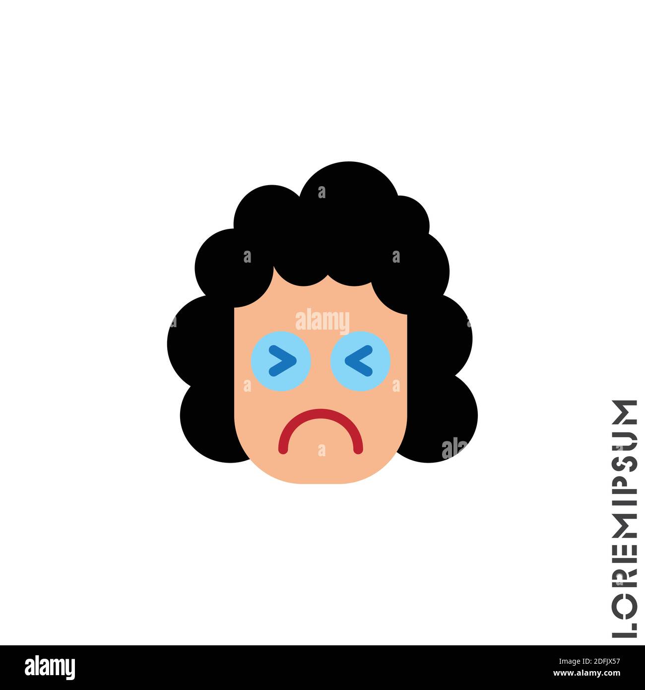 Sad Cry Stressful Emoticon girl, woman Icon Vector Illustration. Style ...