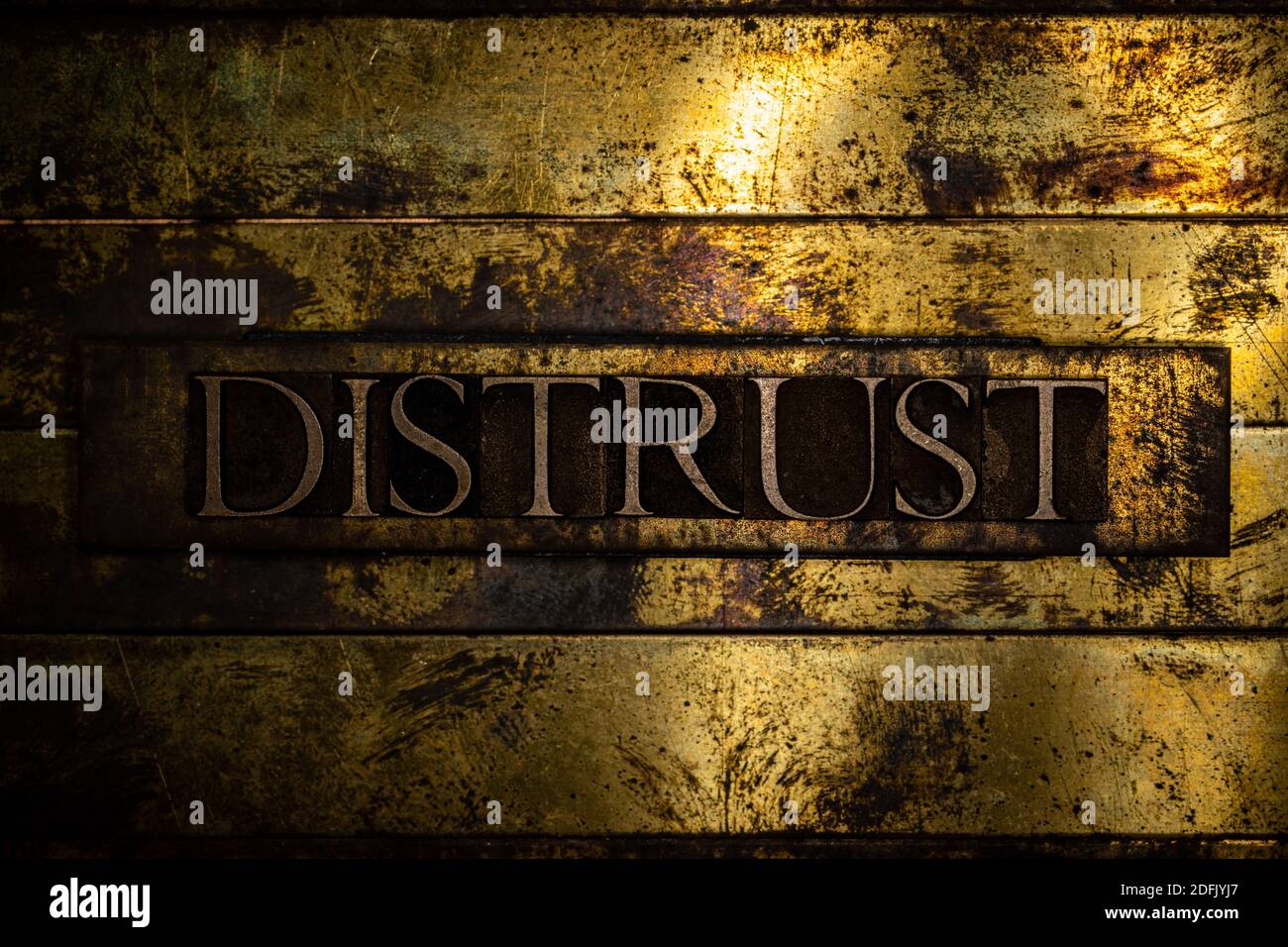 Distrust text on vintage copper and gold background Stock Photo - Alamy