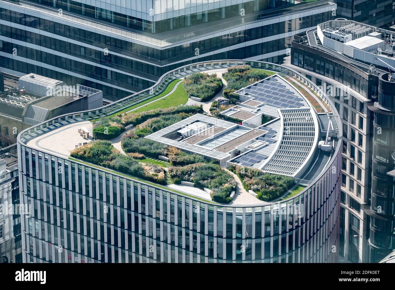 Aerial view of a building top with a roof garden Stock Photo - Alamy
