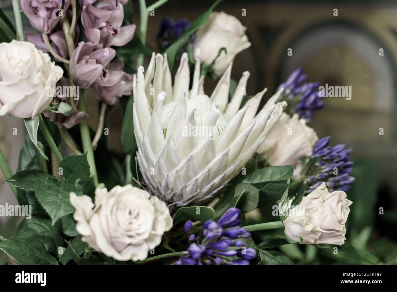 flower centre in a flower shop with roses Stock Photo - Alamy