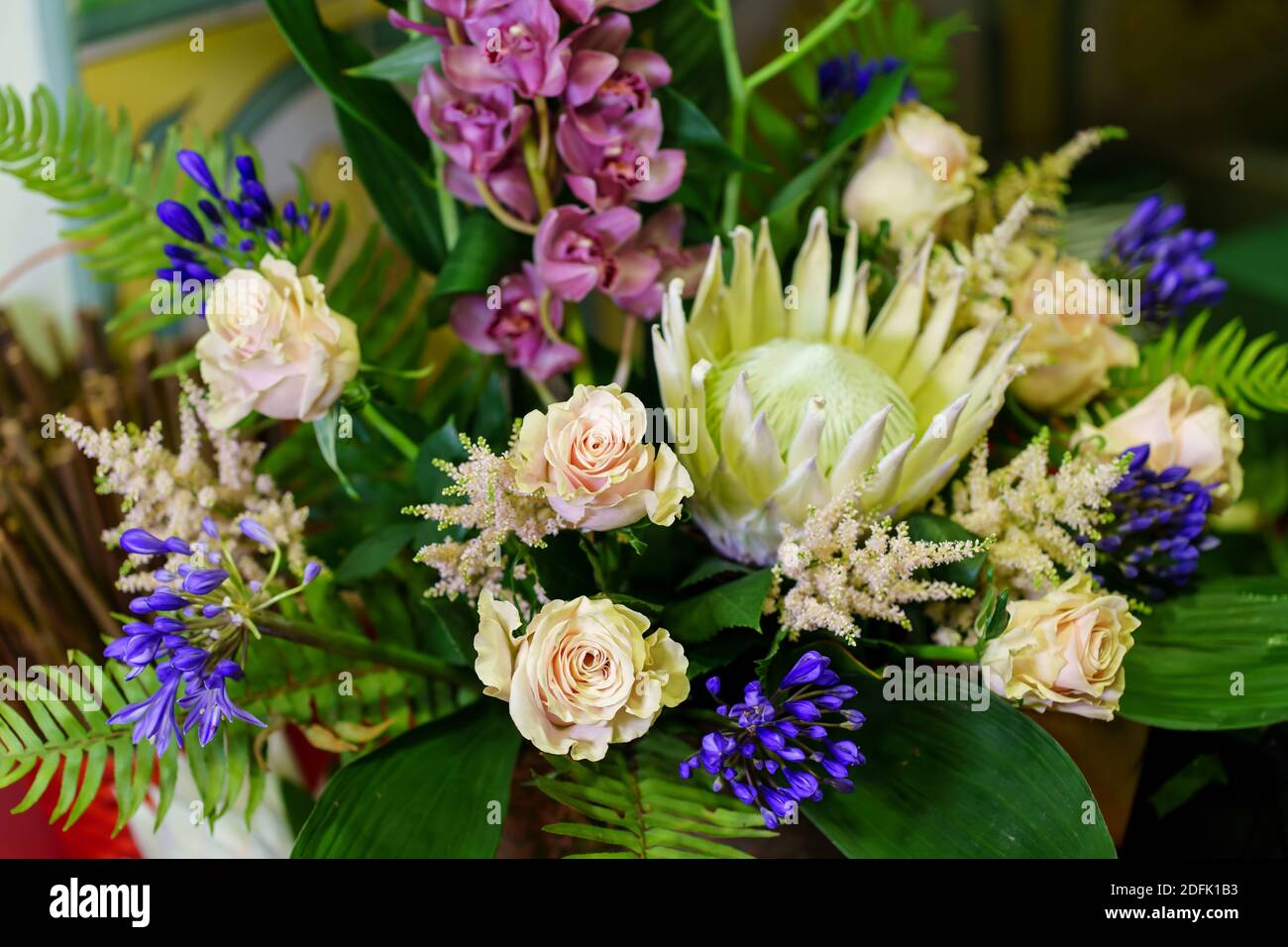 flower centre in a flower shop with roses Stock Photo - Alamy