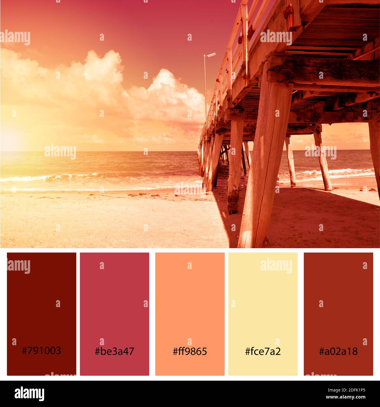 Sunset Designer Pack Color Palette inspired by nature. Long jetty pier ...