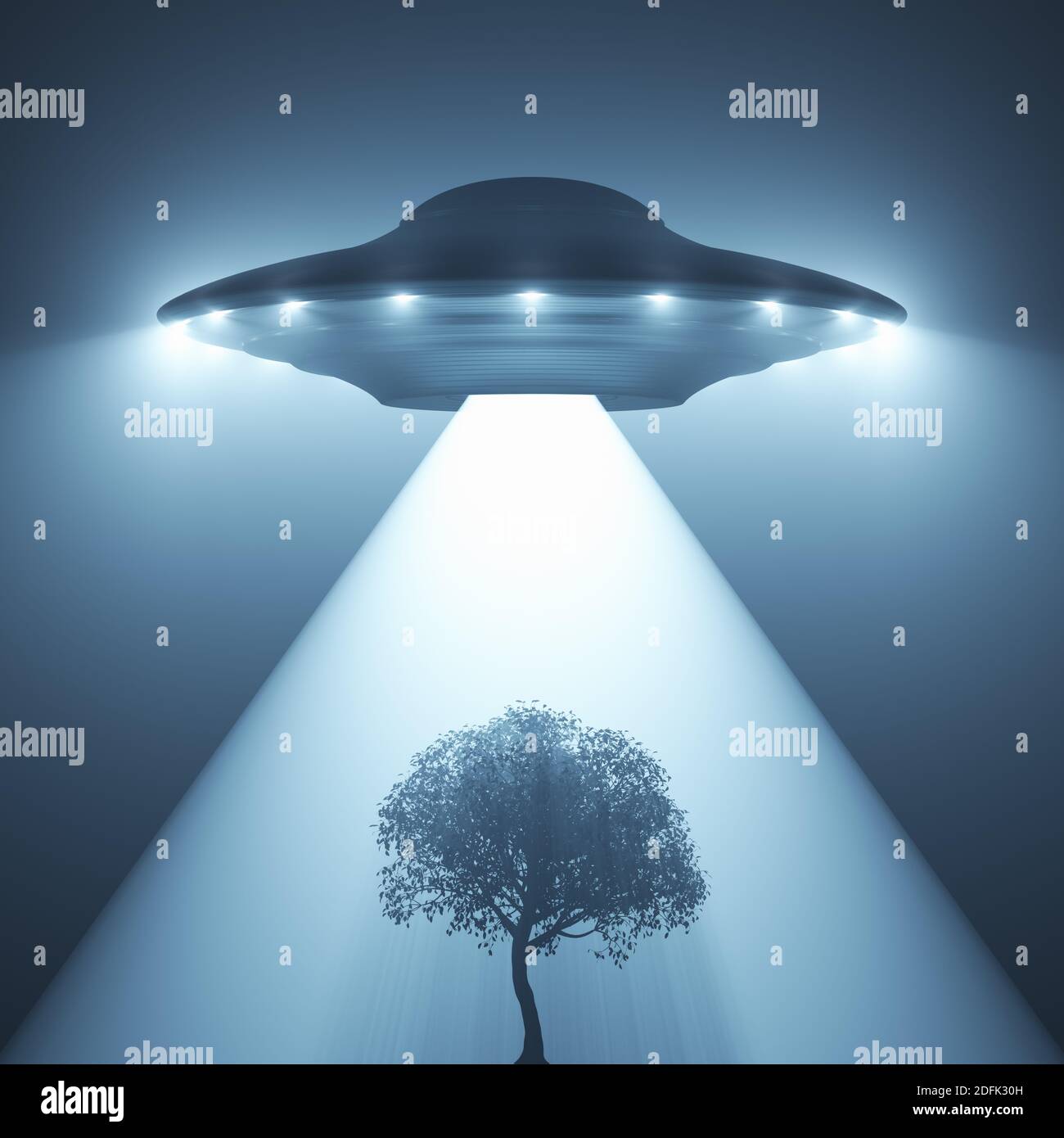 UFO above tree, illustration Stock Photo - Alamy
