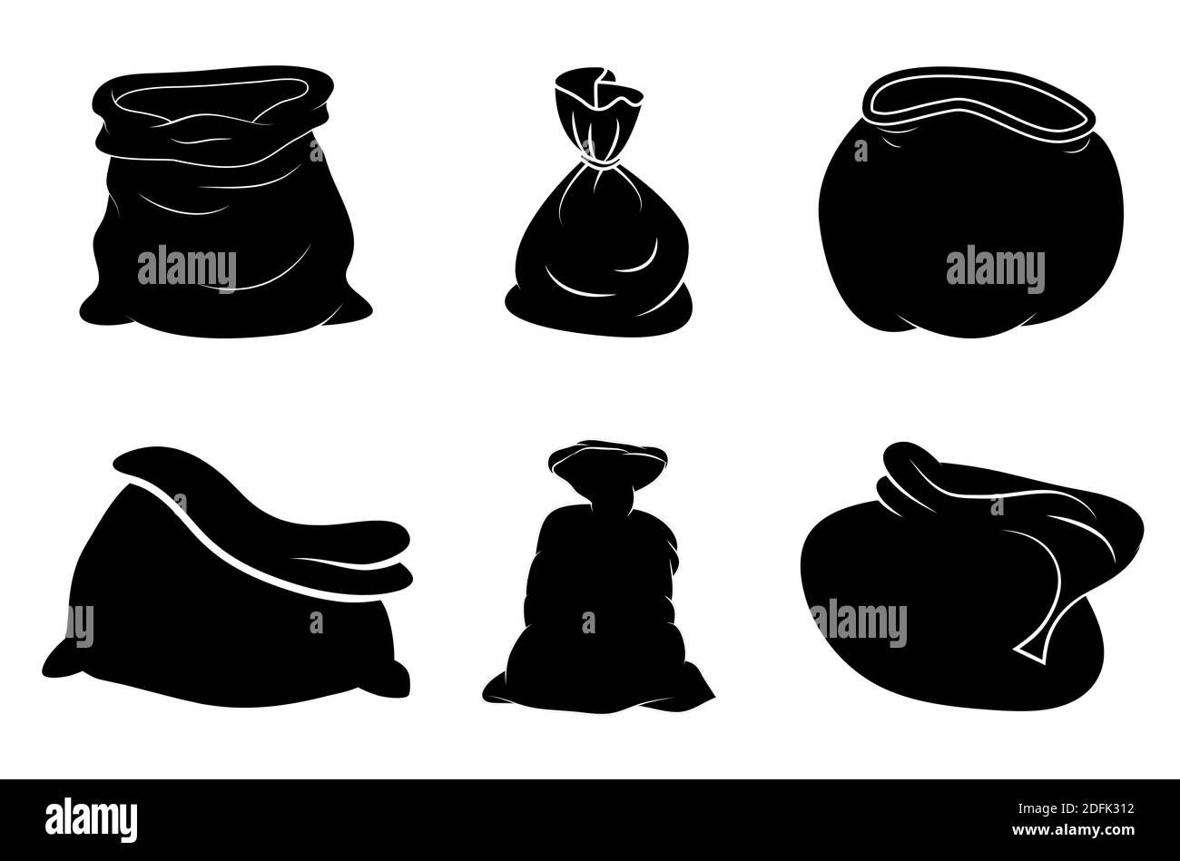 Santa bag silhouette set. Black shape of santa claus sack.Vector icon ...