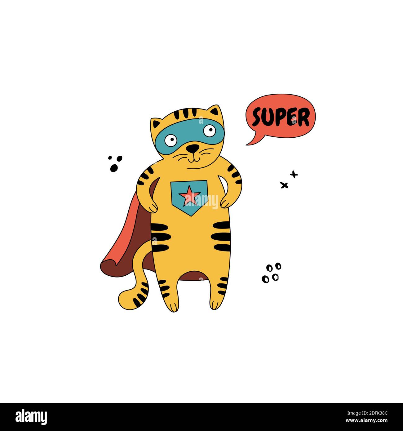 Superhero cat in comic costume. Hand-drawn animals with speech bbble ...