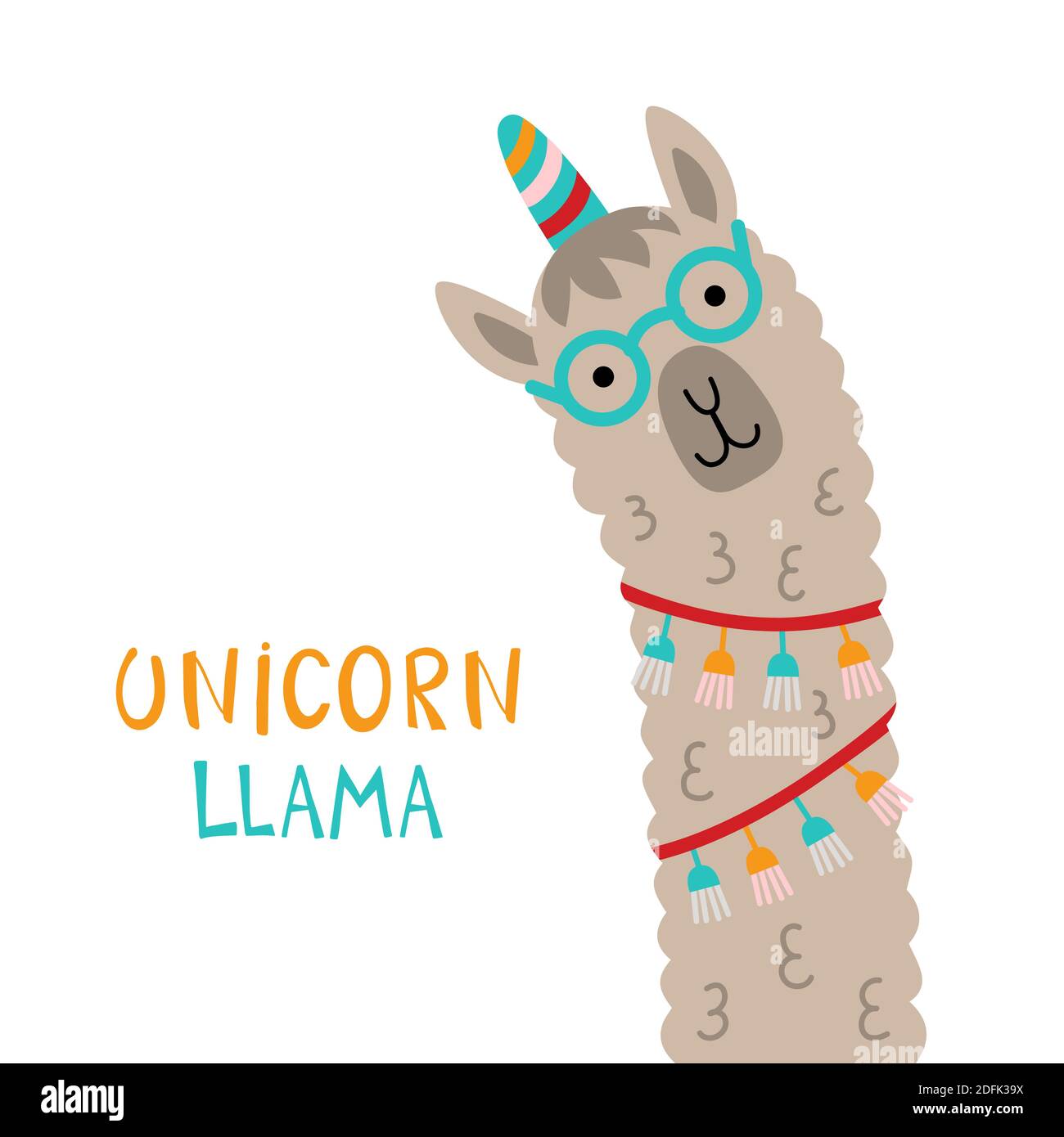 Cute llama faces with UNICORN LLAMA phrase. Cartoon alpaca. Vector ...