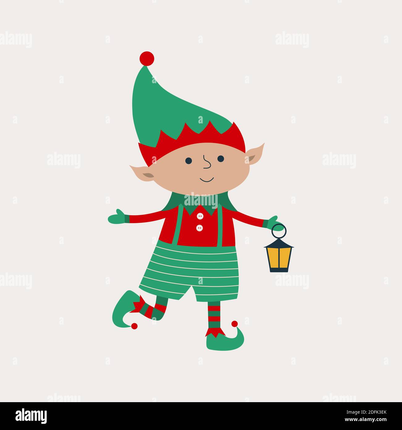 Christmas elf with lantern isolated on a gray background. Flat vector ...