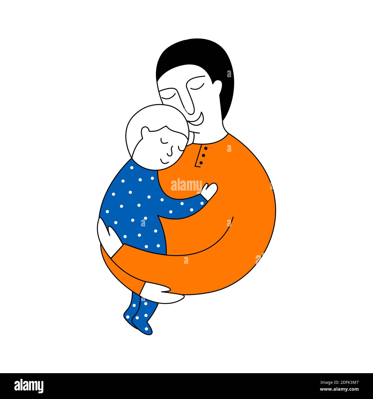 Happy Father's Day. A father holds his son in his arms. Doodle vector ...