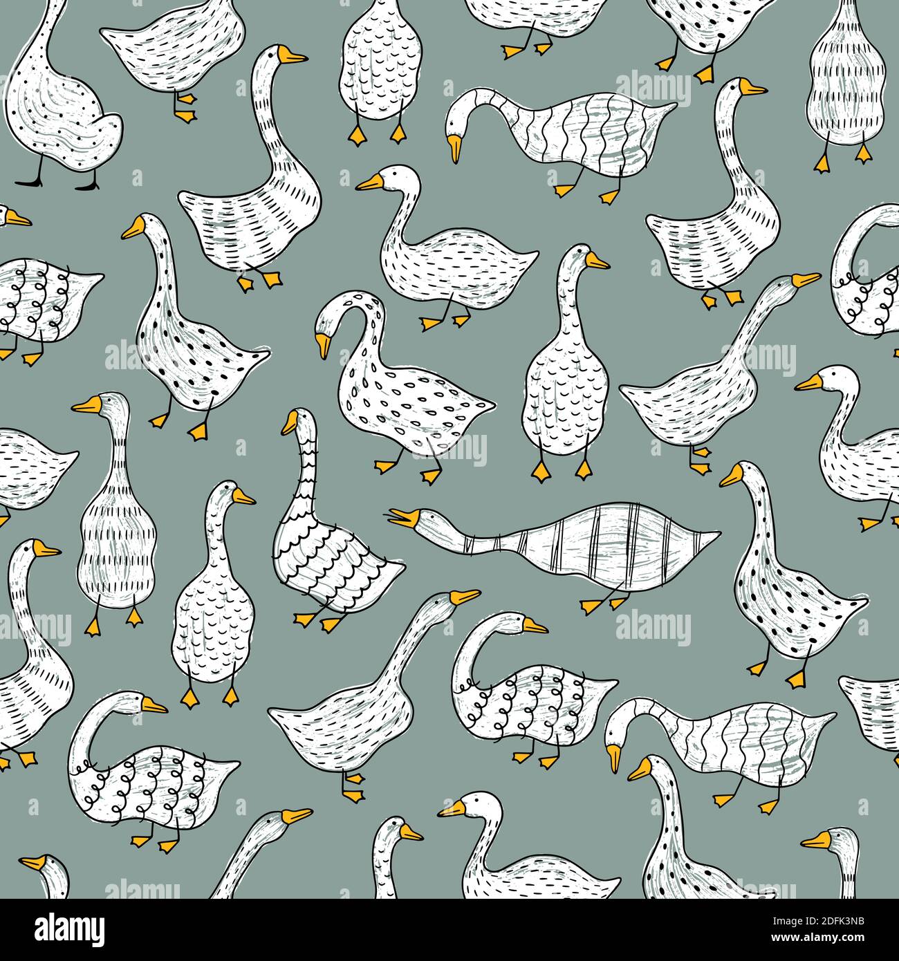 Hand-drawn geese seamless pattern. It can be used for decorating the ...
