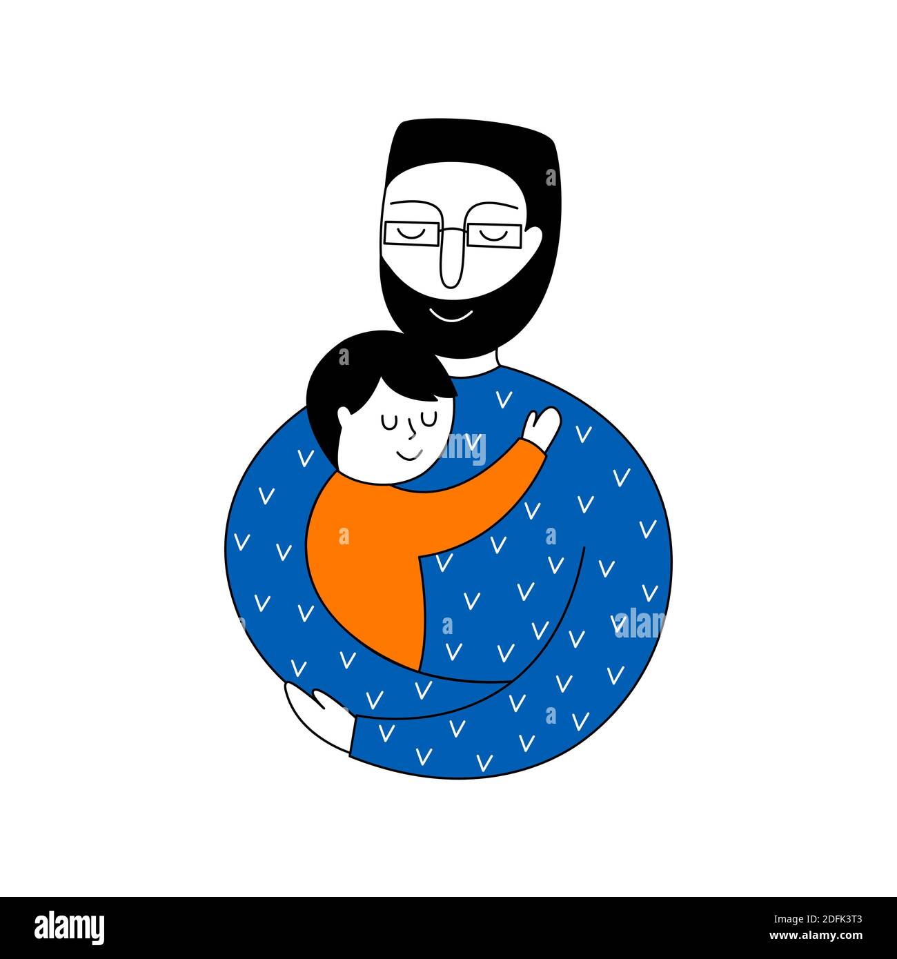 Happy Father's Day. A father holds his son in his arms. Doodle vector ...
