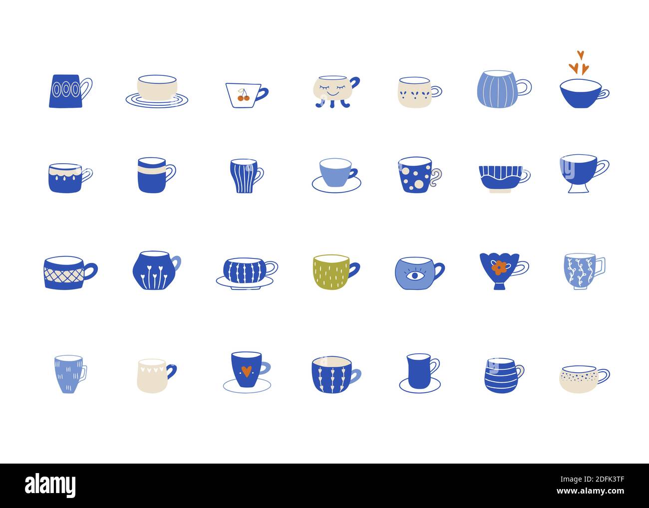 Collection with modern cups in flat cartoon style. Vector illustration ...