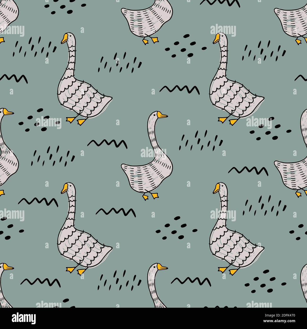 Hand-drawn geese seamless pattern. It can be used for decorating the ...