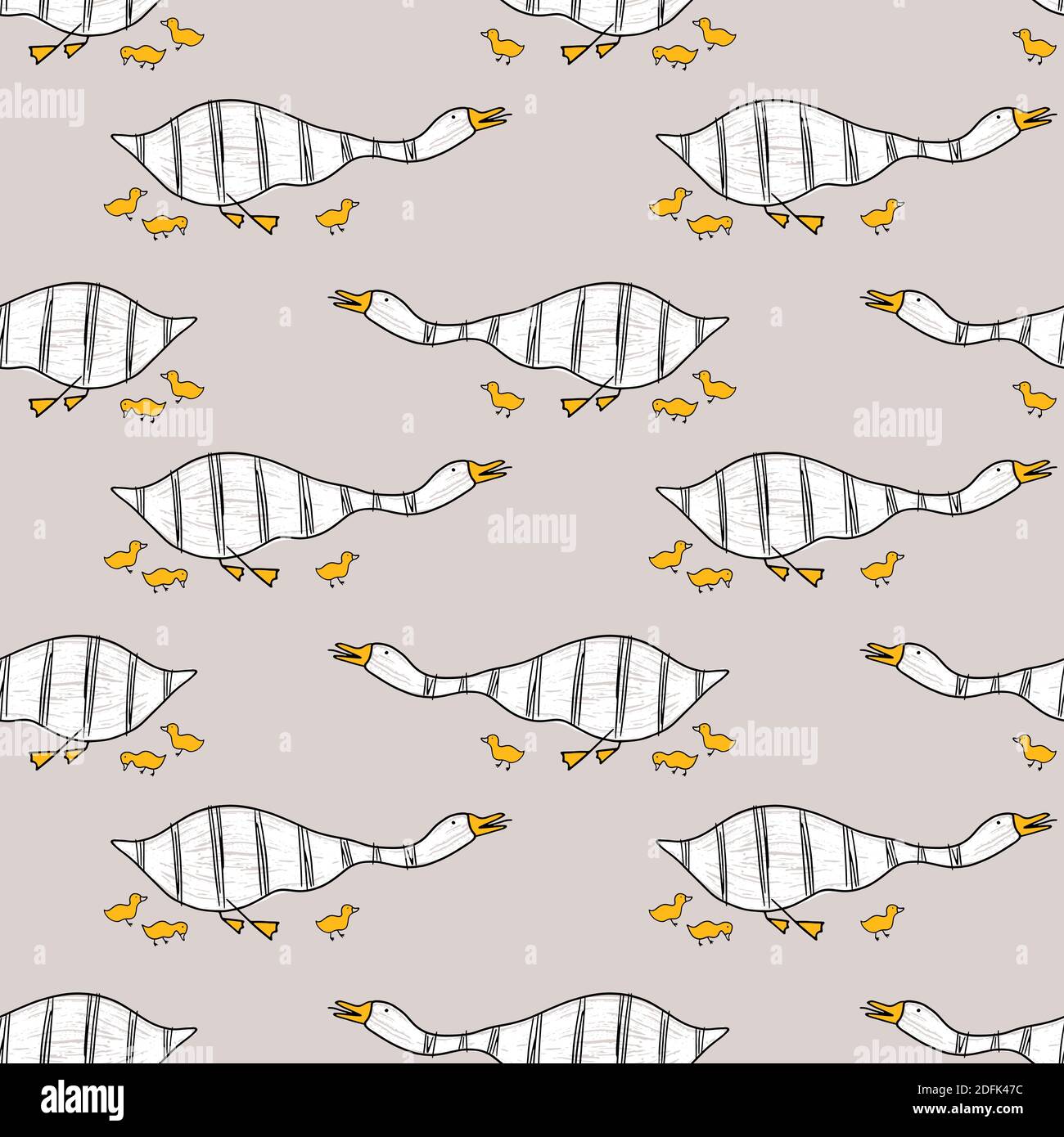 Hand-drawn geese seamless pattern. It can be used for decorating the ...