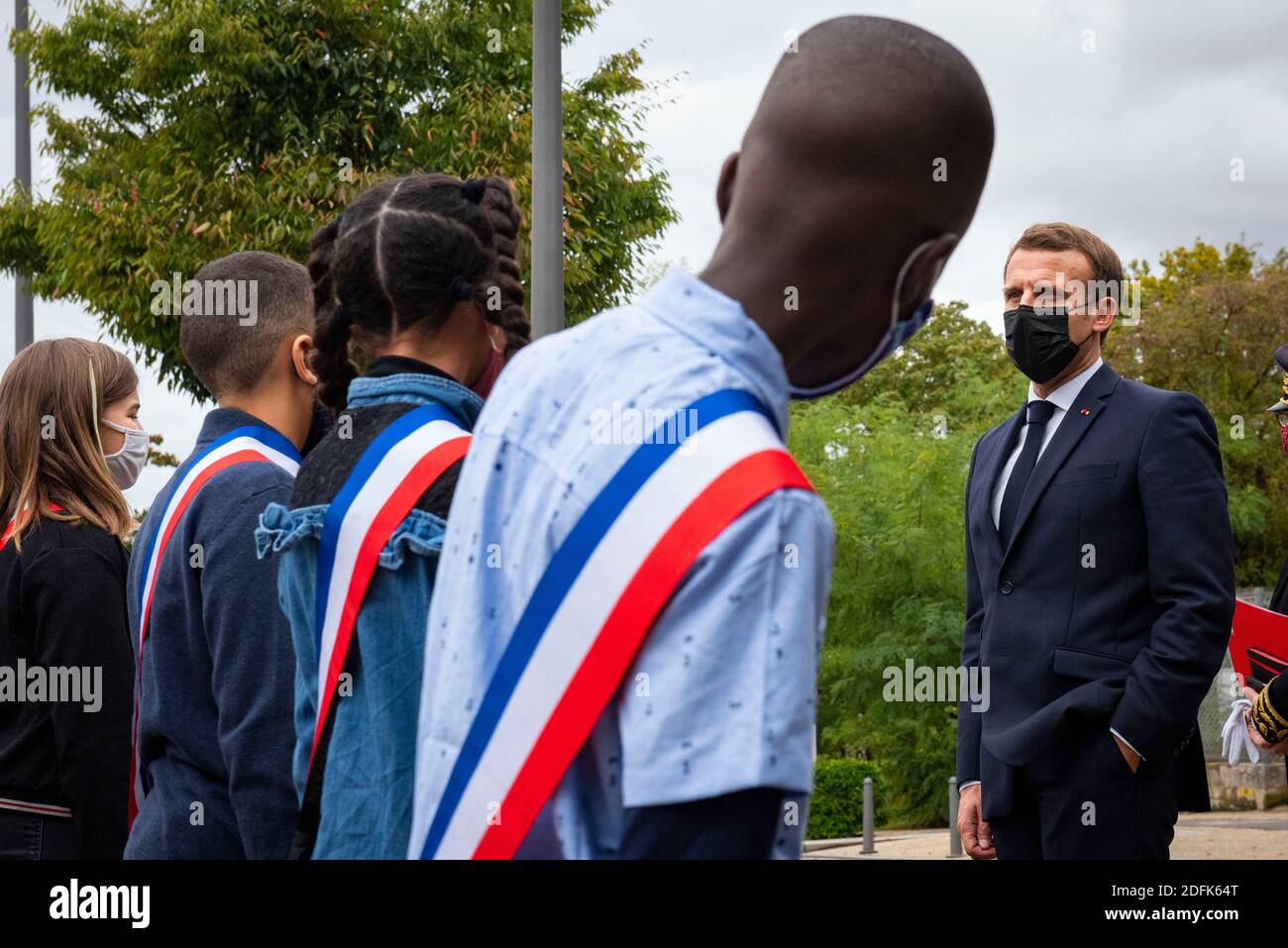 French President Emmanuel Macron at the 'la Maison des habitants' (MDH ...