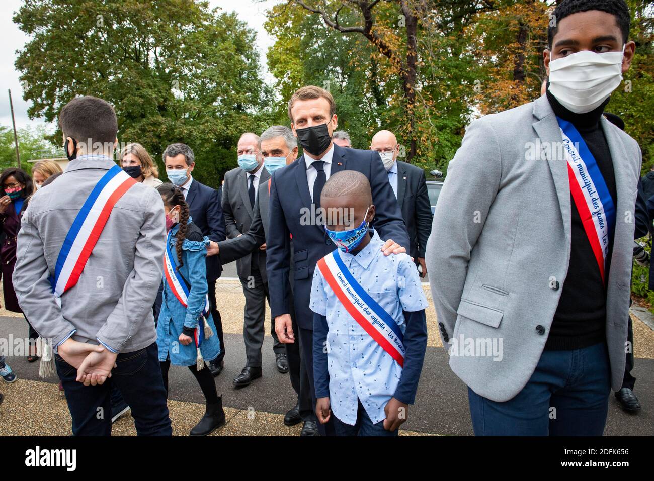 French President Emmanuel Macron at the 'la Maison des habitants' (MDH ...