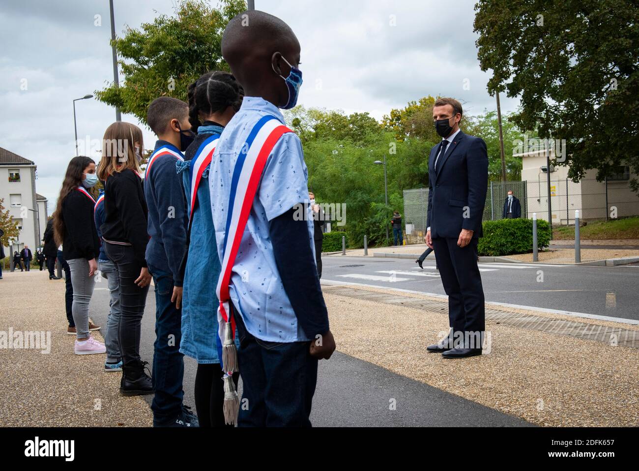 French President Emmanuel Macron at the 'la Maison des habitants' (MDH ...